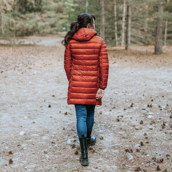 Arnie - Women's Reversible Long Down Jacket || Black/Intense Rust ...